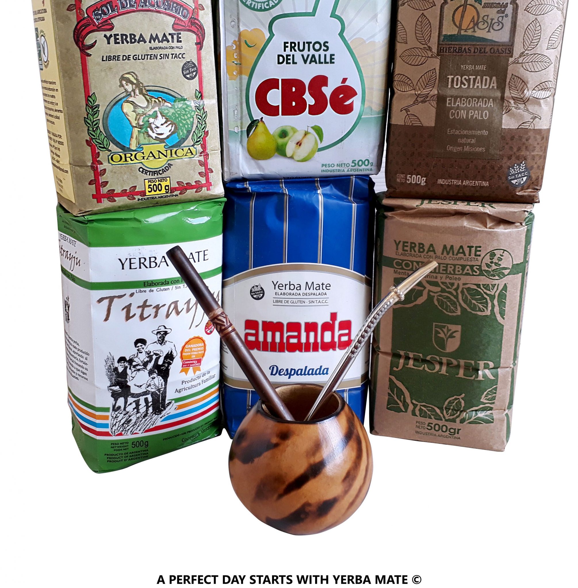 6 Yerba Mate Bags (ALL TYPES) Sample Kit - Mate Gourd & 2 Bombillas ...