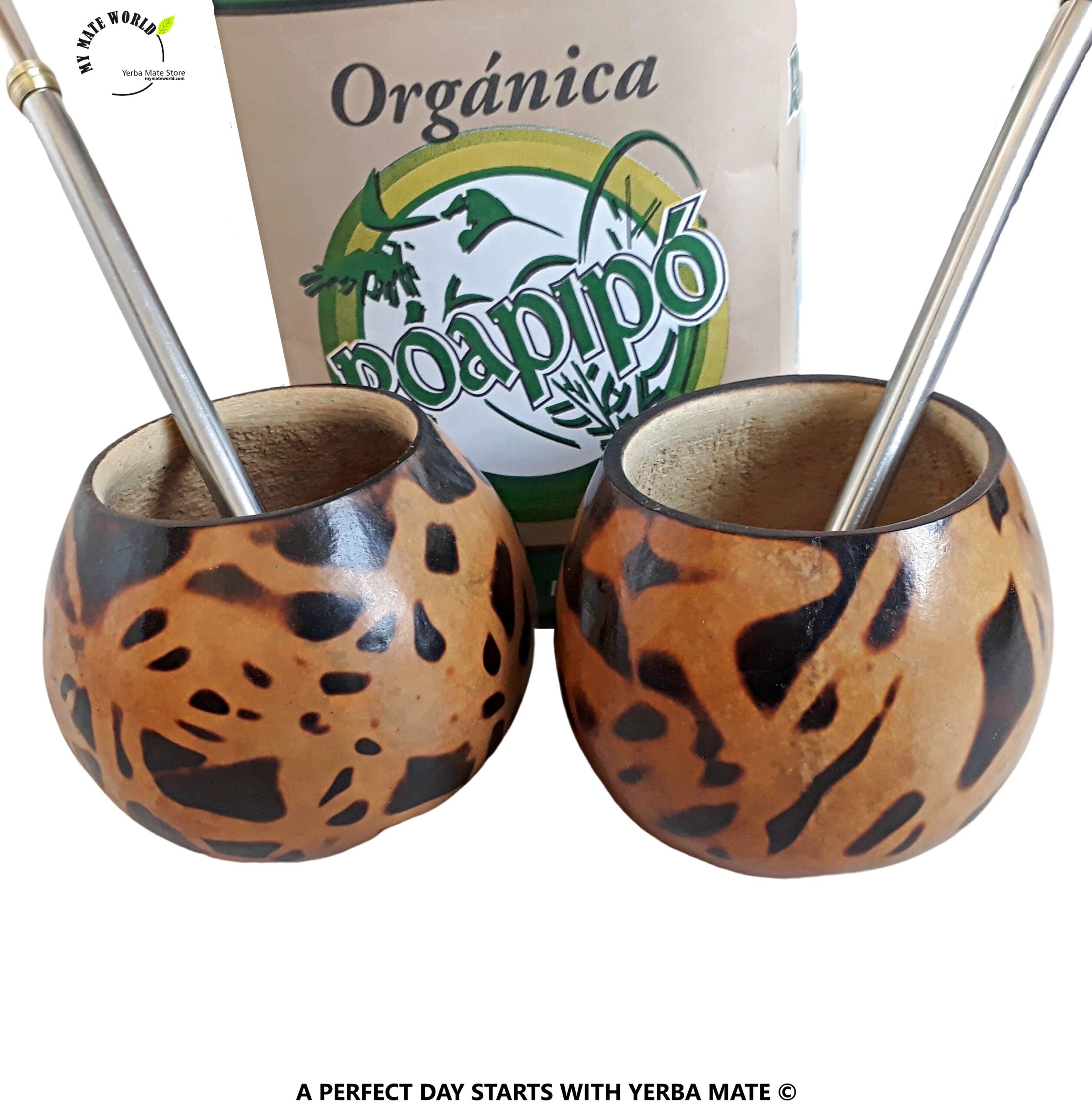 2 "Abstract Dark" Pattern Handmade Mate Gourds, 2 Bombillas + Organic ...