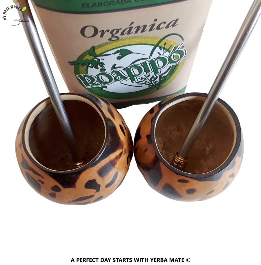 2 "Abstract Dark" Pattern Handmade Mate Gourds, 2 Bombillas + Organic ...